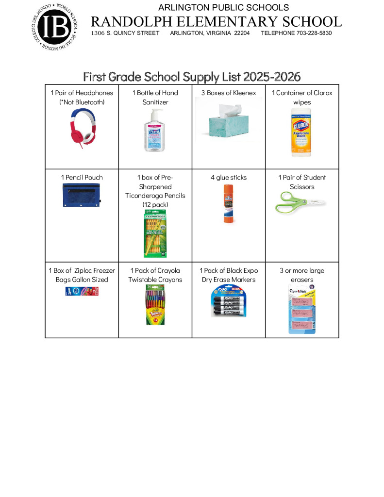 1st Grade Supply List 2025-2026 - Randolph